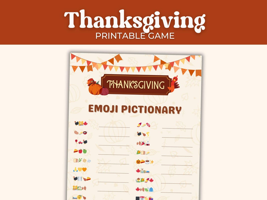 Thanksgiving Emoji Pictionary Game, Thanksgiving Printable Game, Party ...