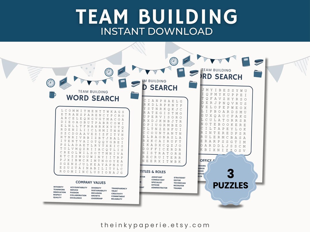Team Building Word Search Game: Printable Office Party Activity, Happy ...