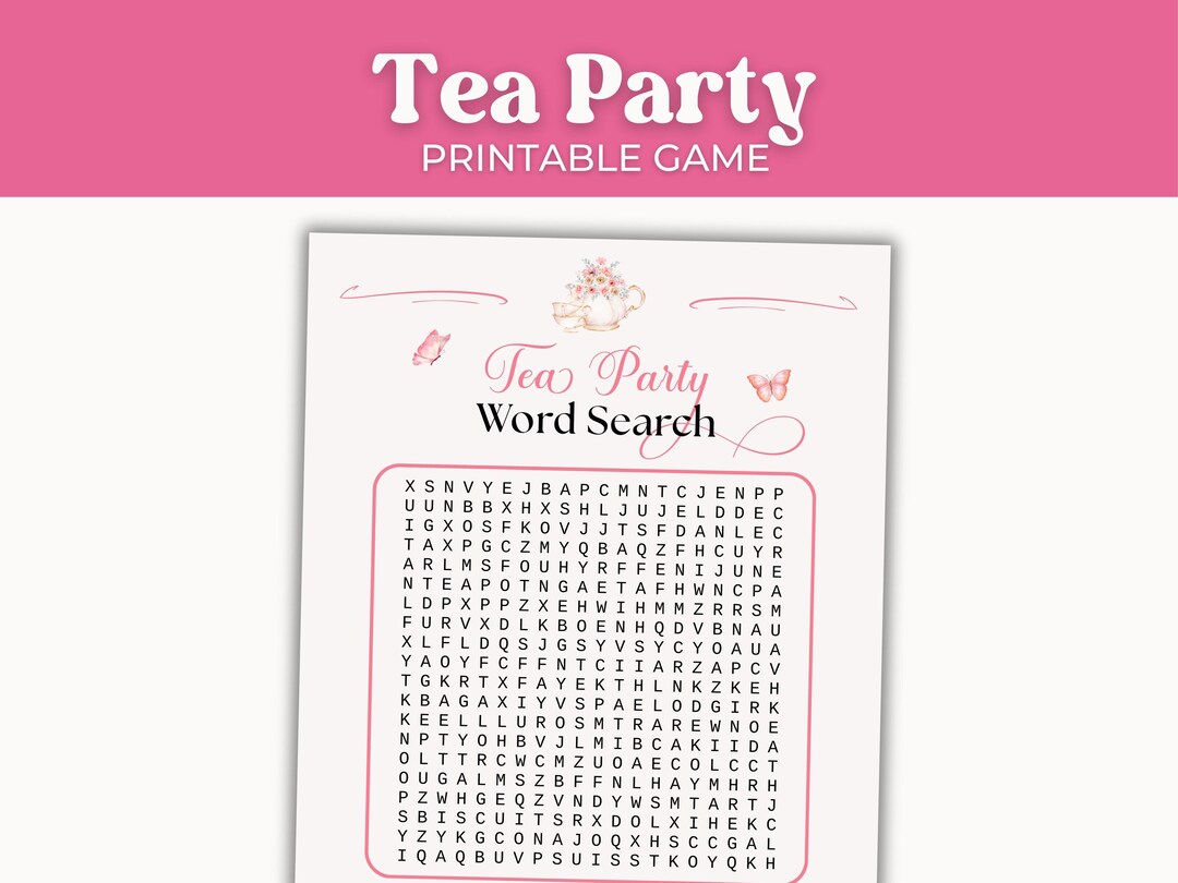 Tea Party Word Search Game, Word Hunt, Ladies Tea Party Icebreaker ...
