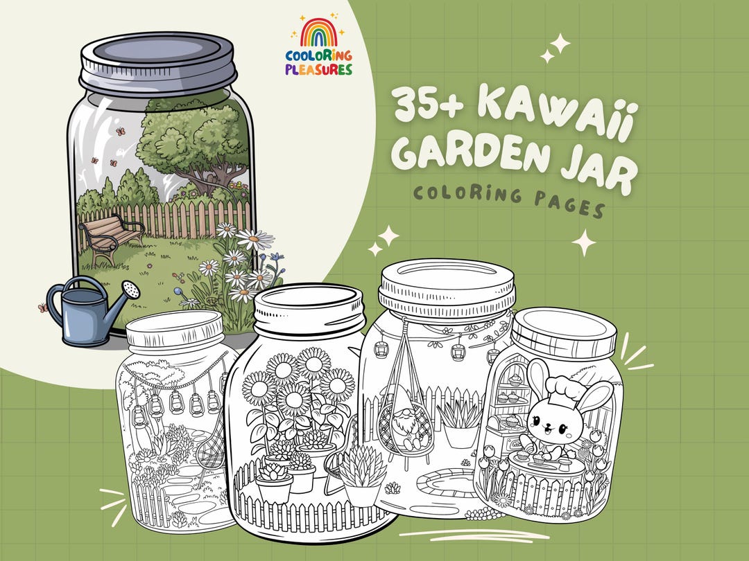 Garden Jar Kawaii Coloring Pages, Cozy Hygge Printable Coloring Book ...