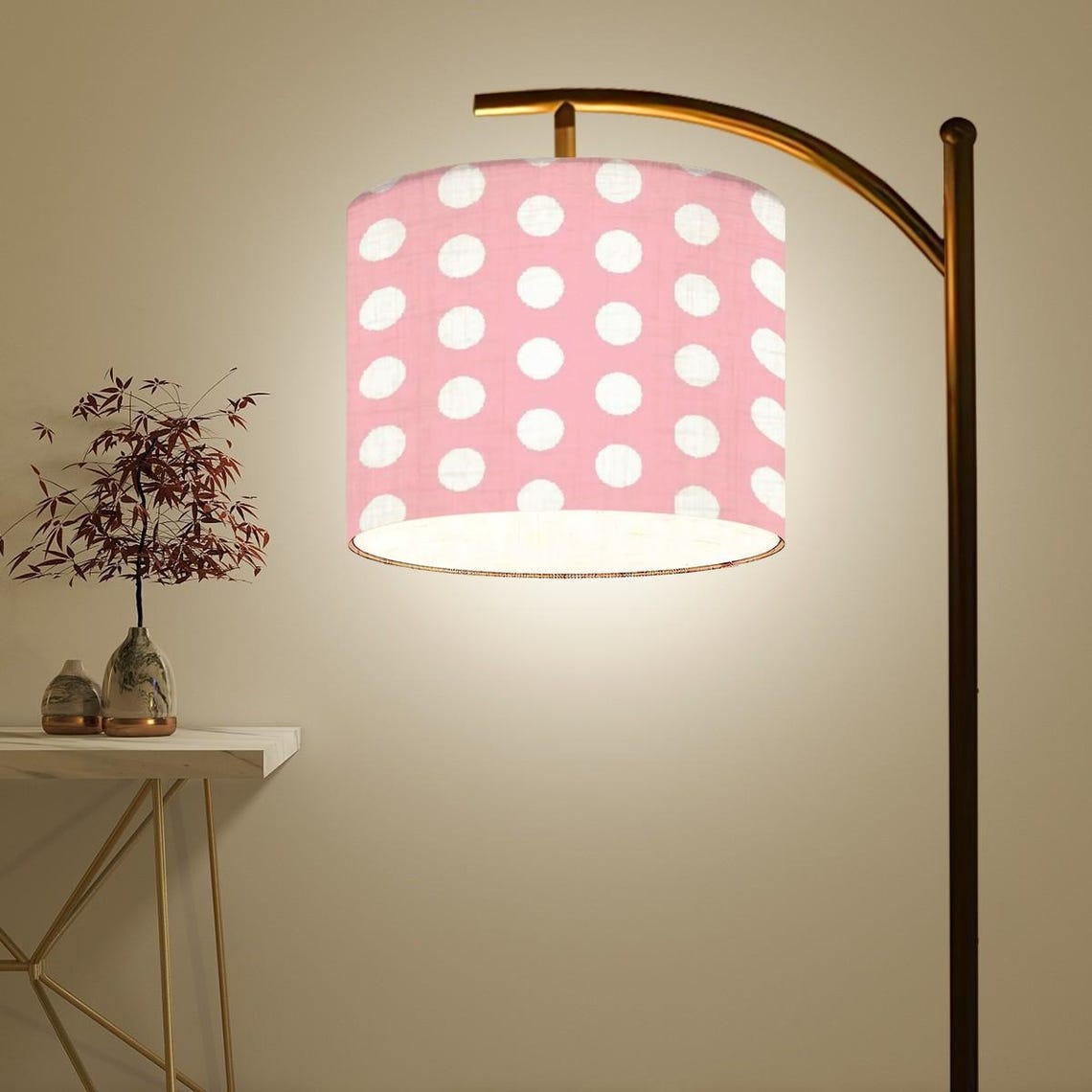 Pretty in Pink W/ White Polka Dots Lamp Shade. Linen Lamp Shade ...