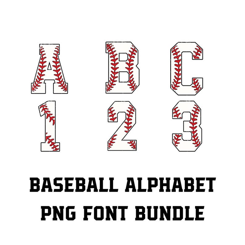 Baseball Font PNG Bundle, Baseball Number 0-9 Bundle, Baseball Alphabet ...