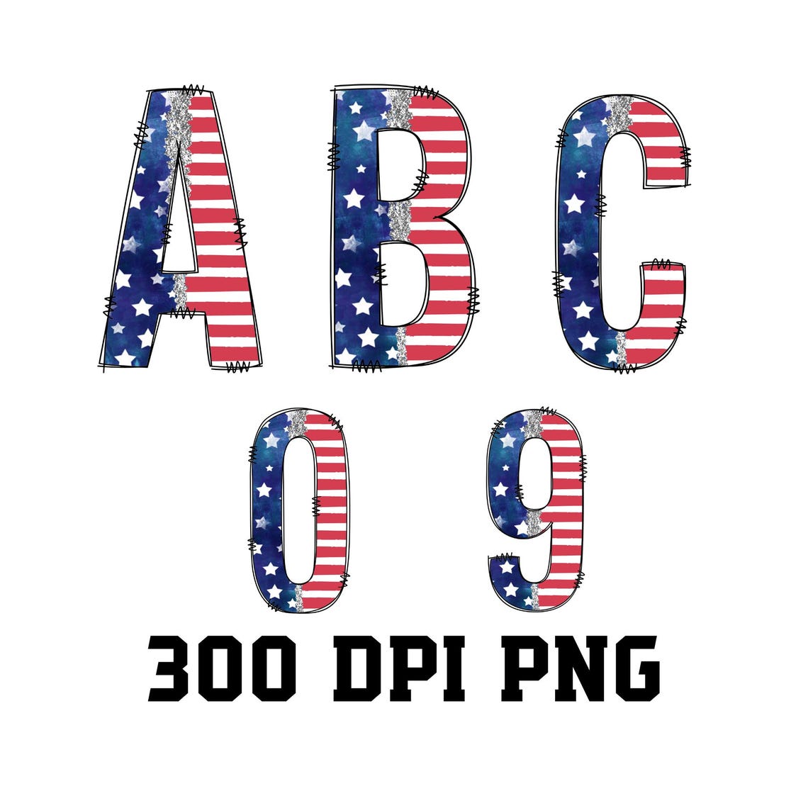 Fourth of July Alphabet and Numbers Font PNG, Patriotic Alphabet Bundle ...