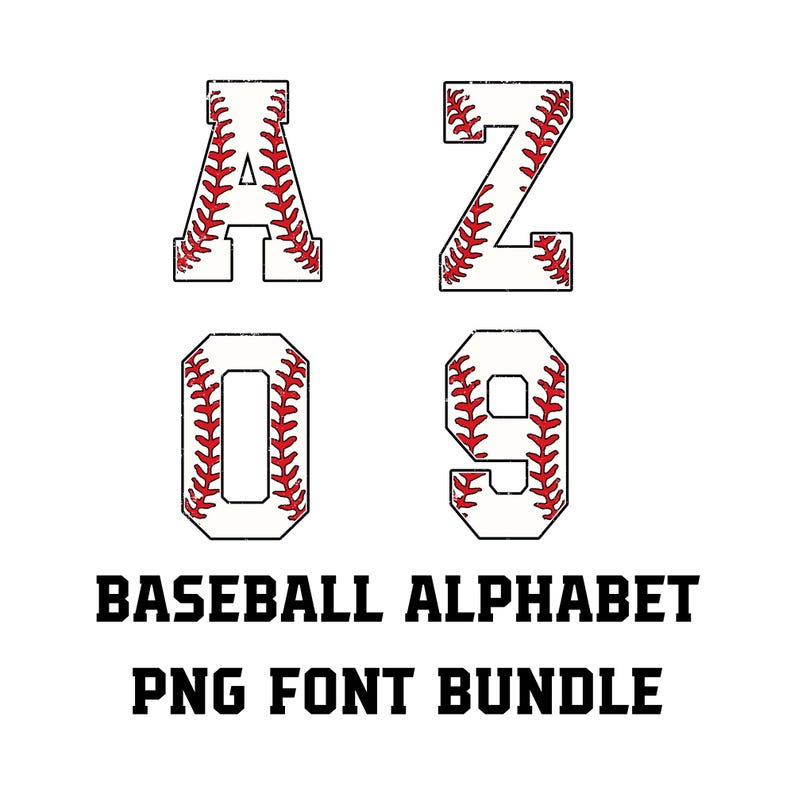 Baseball Font PNG Bundle, Baseball Number 0-9 Bundle, Baseball Alphabet ...