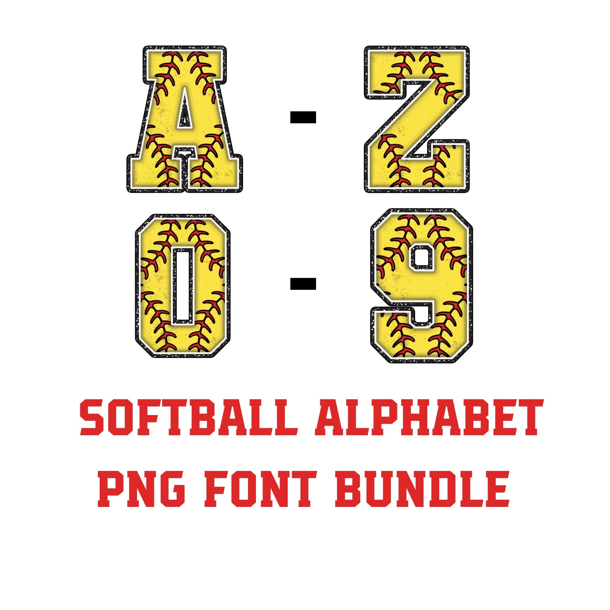 Softball Font PNG Bundle, Softball Number 0-9 Bundle, Softball Alphabet ...