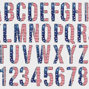 Fourth of July Alphabet and Numbers Font PNG, Patriotic Alphabet Bundle ...