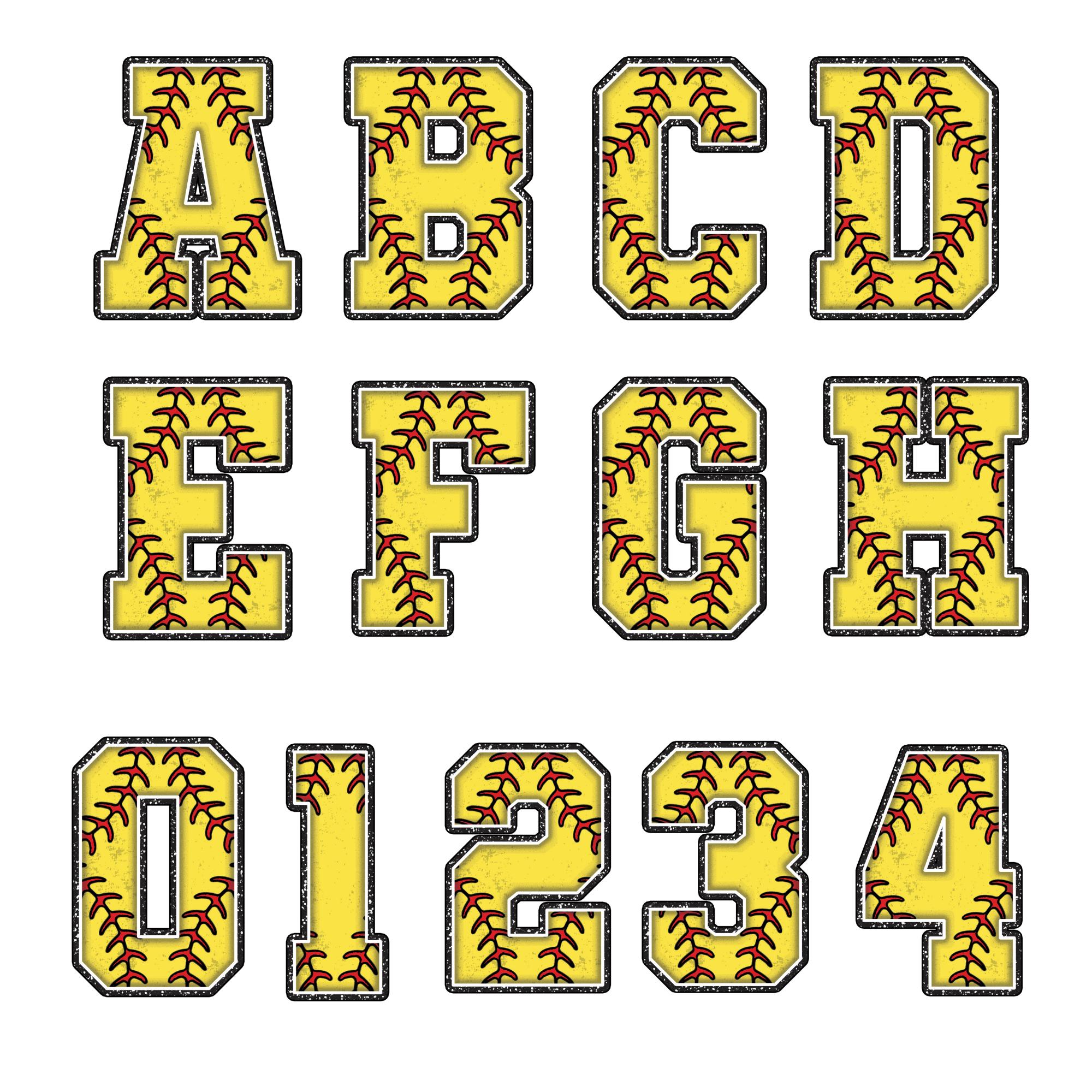 Softball Font PNG Bundle, Softball Number 0-9 Bundle, Softball Alphabet ...