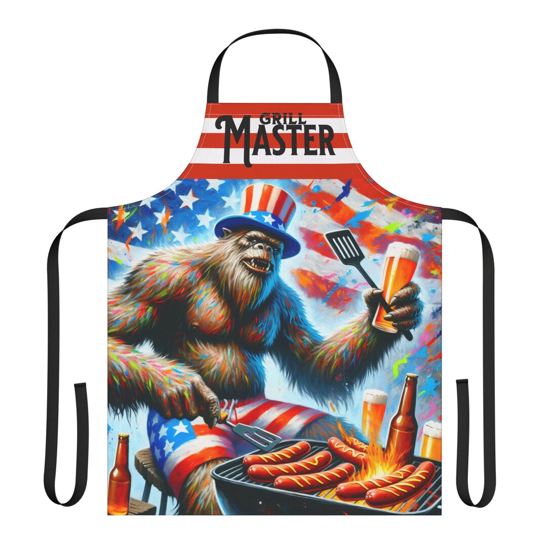 Bigfoot BBQ Apron, Funny Patriotic Apron, 4th of July Grill Master ...