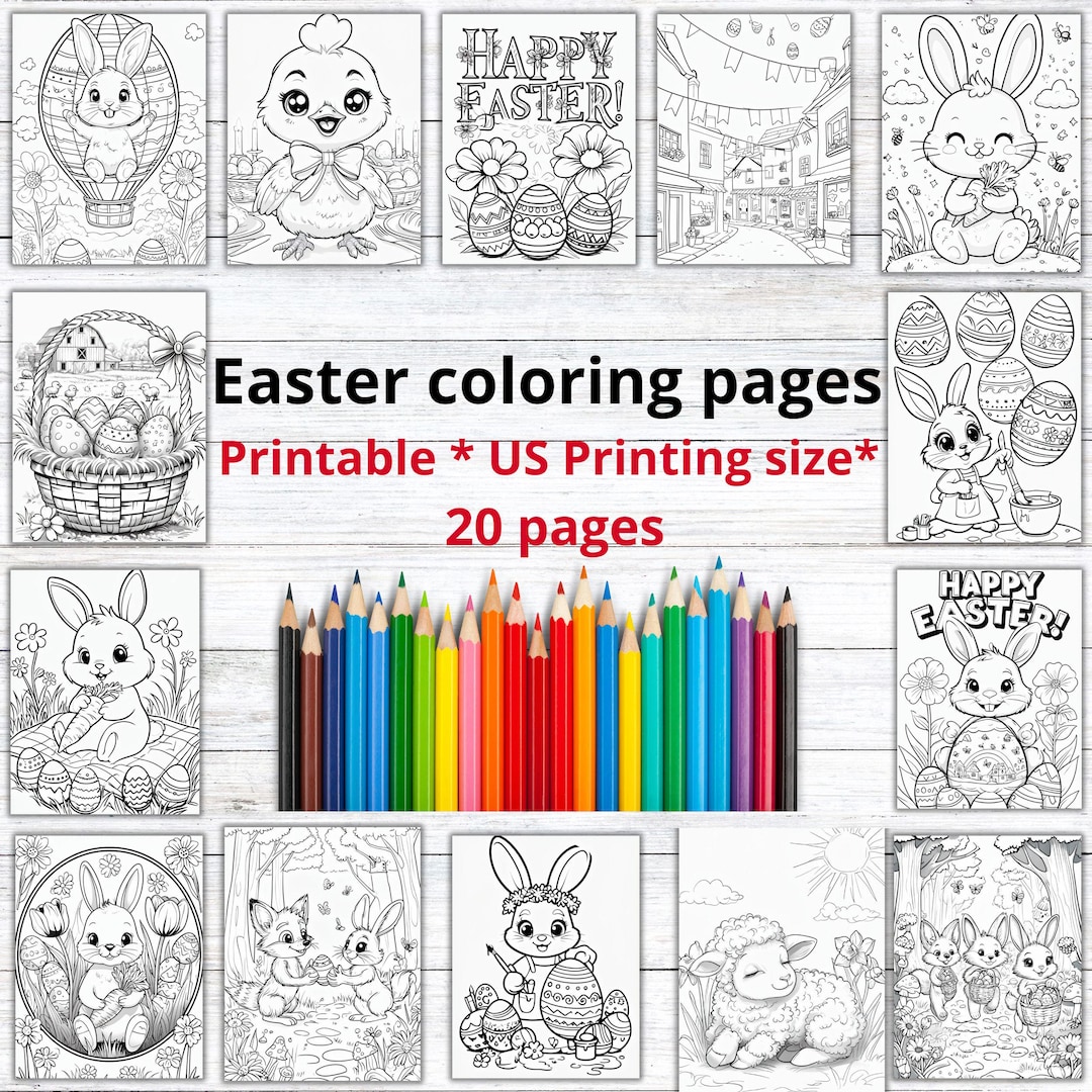 Easter Coloring Book | 20 Single Printable Pages | Fun Easter Bunny ...