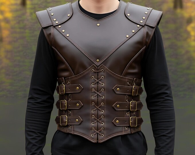 Mens Brown Leather Warrior Armor, Medieval Gladiator Style Festival ...