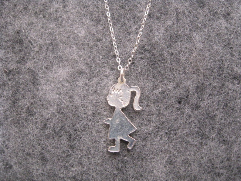 Little Girl Charm Necklace, Silver Chain Necklace, Simple Girl Pendant ...