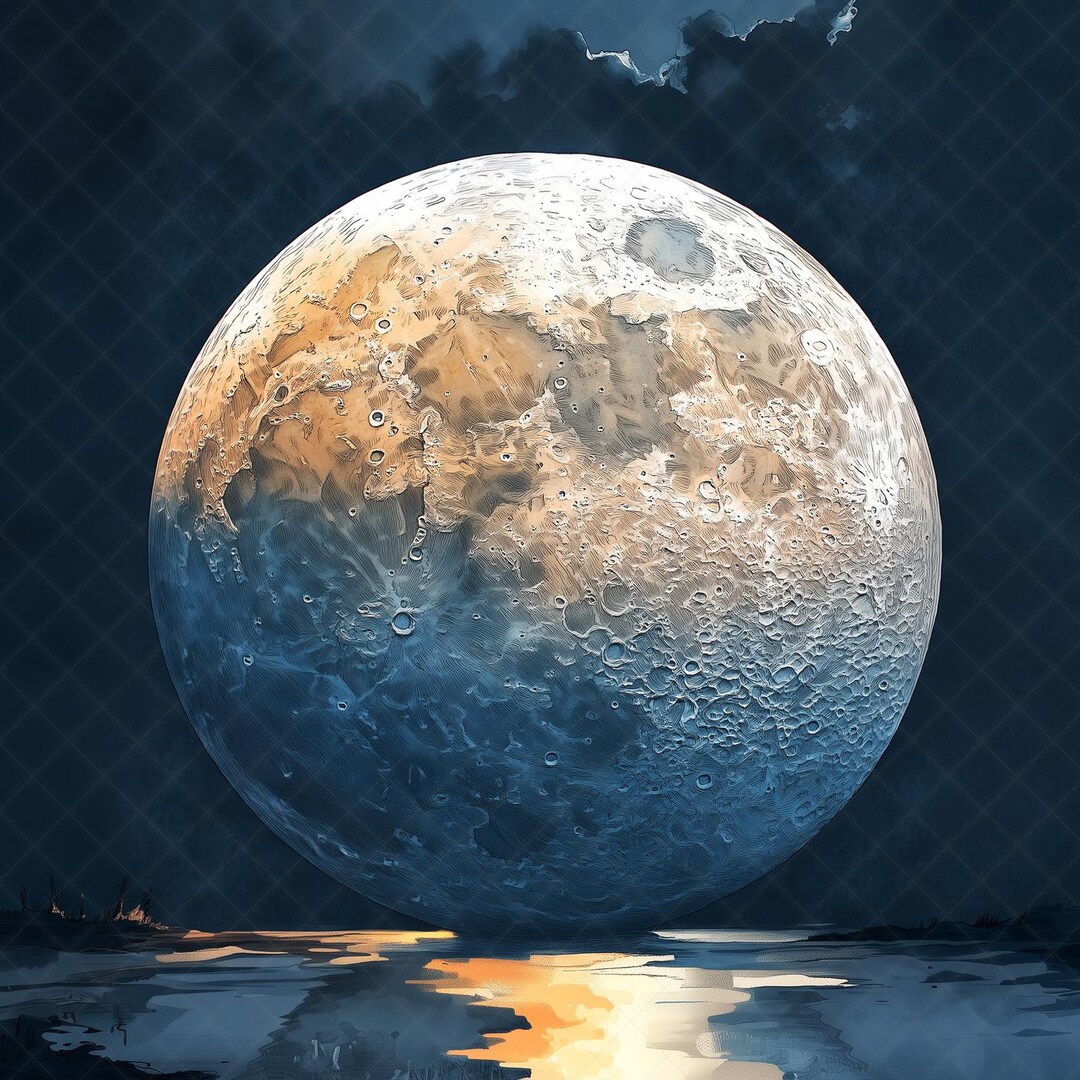Surreal Moon Over Water – Celestial Landscape Art Print | Abstract ...