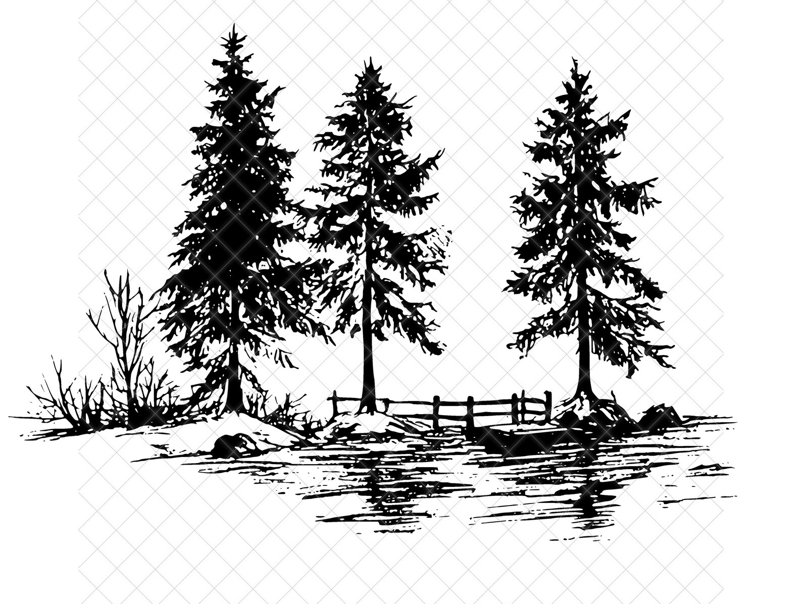 SVG BW Print Minnesota Trees and Firs, Pines on the Lake - Etsy