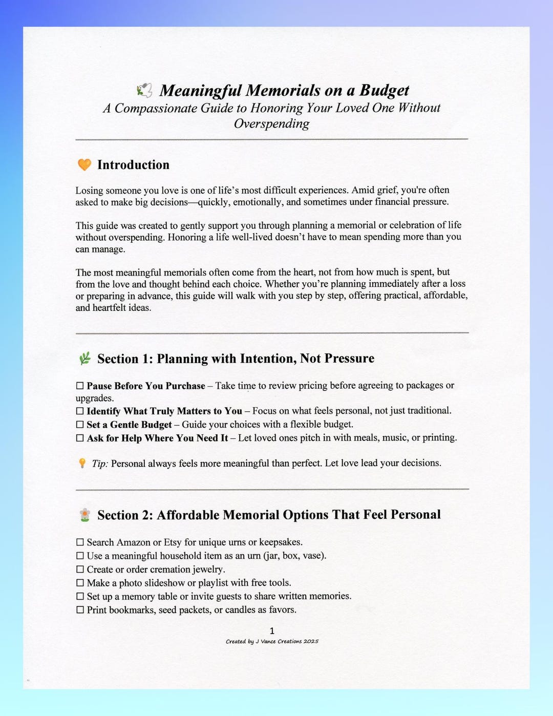 Meaningful Memorials on a Budget | Printable Funeral Planning Checklist ...
