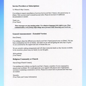 Scripts for Notifying Others After a Loss | Printable Death ...