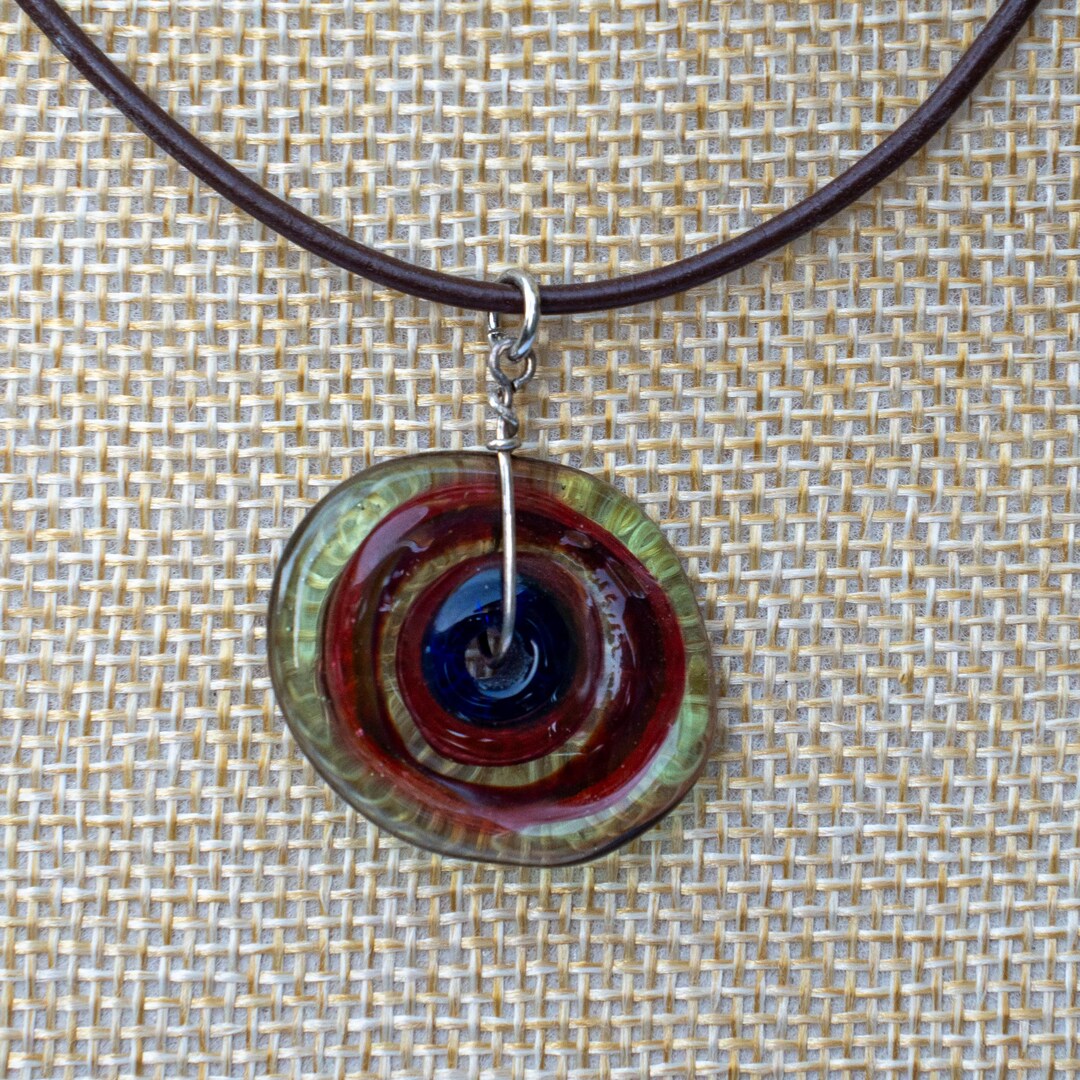 Glass Disc Pendant, Lamp Work Glass Pendant, Colored Glass Necklace - Etsy