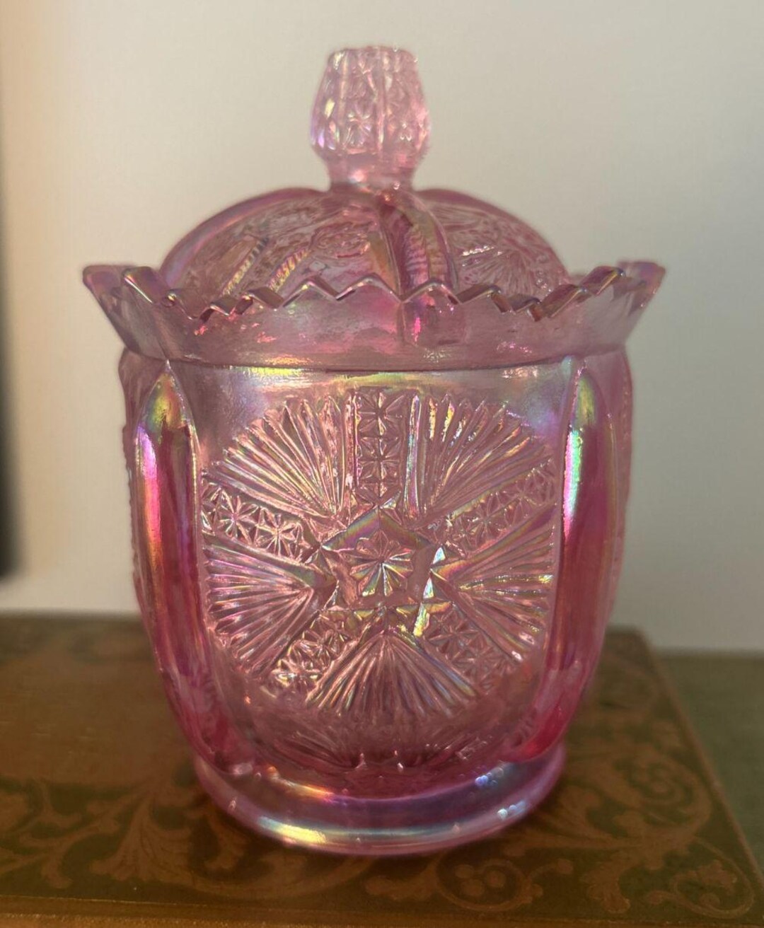 Fenton Iridescent Dusty Rose Cactus Pattern Glass Lidded Jar - Etsy