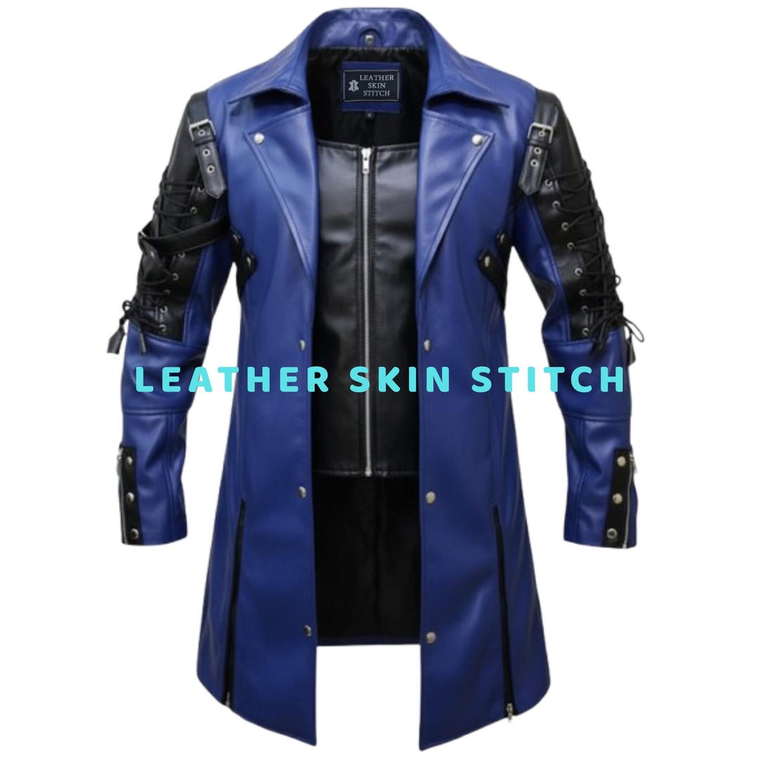 Men's Gothic Steampunk Leather Jacket: Motorcycle Zip-up Trench Biker ...