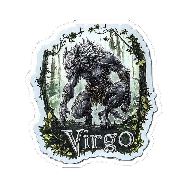 Zodiac Guardian Werewolf Virgo Sticker, Wise Moon Wolf Vinyl Decal ...