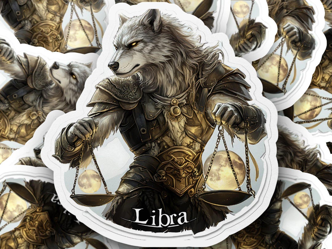 Zodiac Guardian Werewolf Libra Sticker, Balanced Moon Wolf Vinyl Decal ...