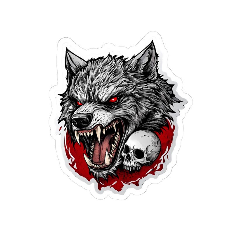 Snarling Blood Skull Werewolf Sticker, Fierce Wolf Vinyl Decal, Gothic ...