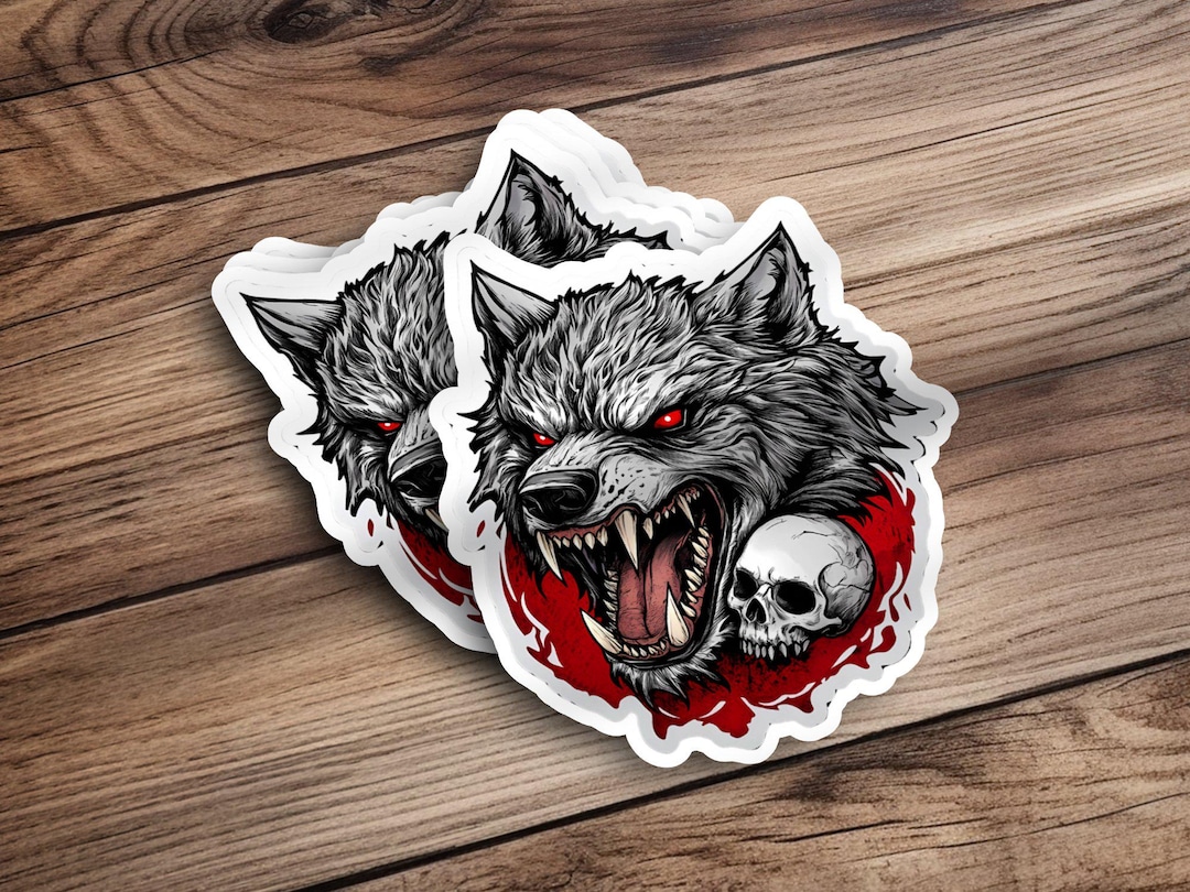 Snarling Blood Skull Werewolf Sticker, Fierce Wolf Vinyl Decal, Gothic ...