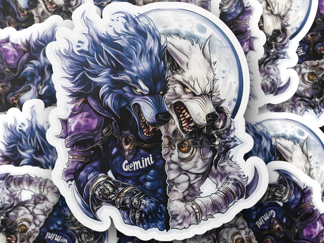 Zodiac Guardian Werewolf Gemini Sticker, Dual Spirit Wolf Vinyl Decal ...