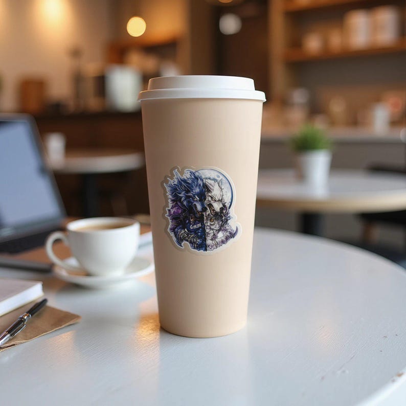 Zodiac Guardian Werewolf Gemini Sticker, Dual Spirit Wolf Vinyl Decal ...