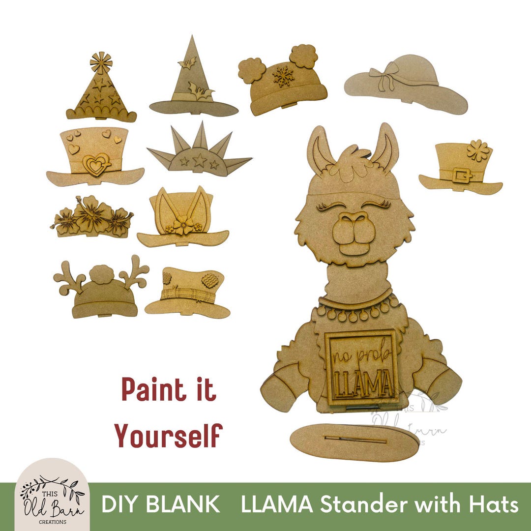 Blank 3D Llama Shelf Sitter With Interchangeable Hats – DIY Paint Kit ...