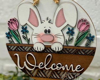 Easter Welcome Sign | Bunny Door Hanger | Easter Front Door Decor ...