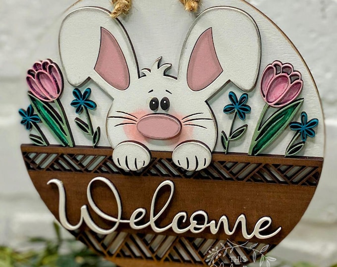 Easter Welcome Sign | Bunny Door Hanger | Easter Front Door Decor ...