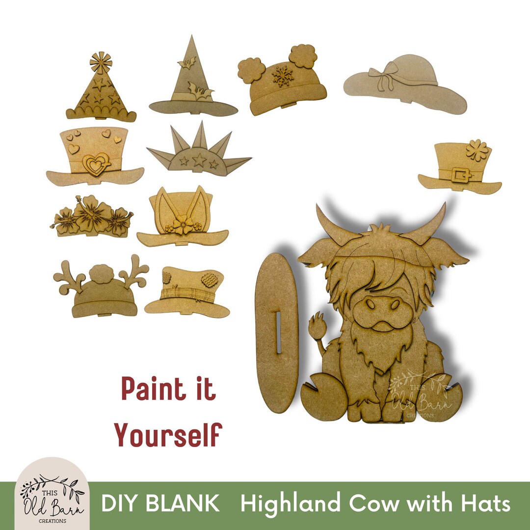 DIY Highland Cow Stander With Interchangeable Hats | Paintable MDF ...