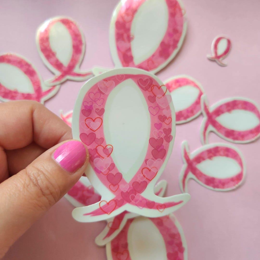 Breast Cancer Awareness Heart Ribbon Vinyl Sticker: Waterproof Decal - Etsy