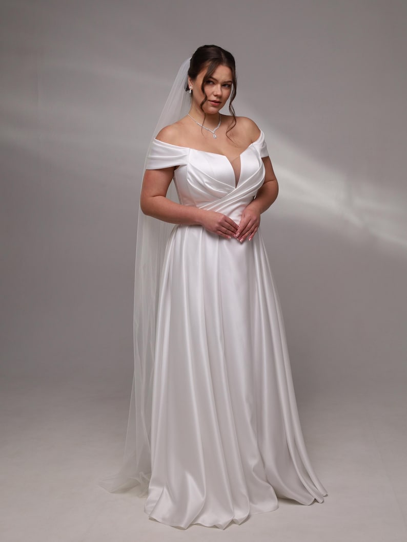 Plus Size off Shoulder Satin Wedding Dress, A-line Bridal Gown With ...
