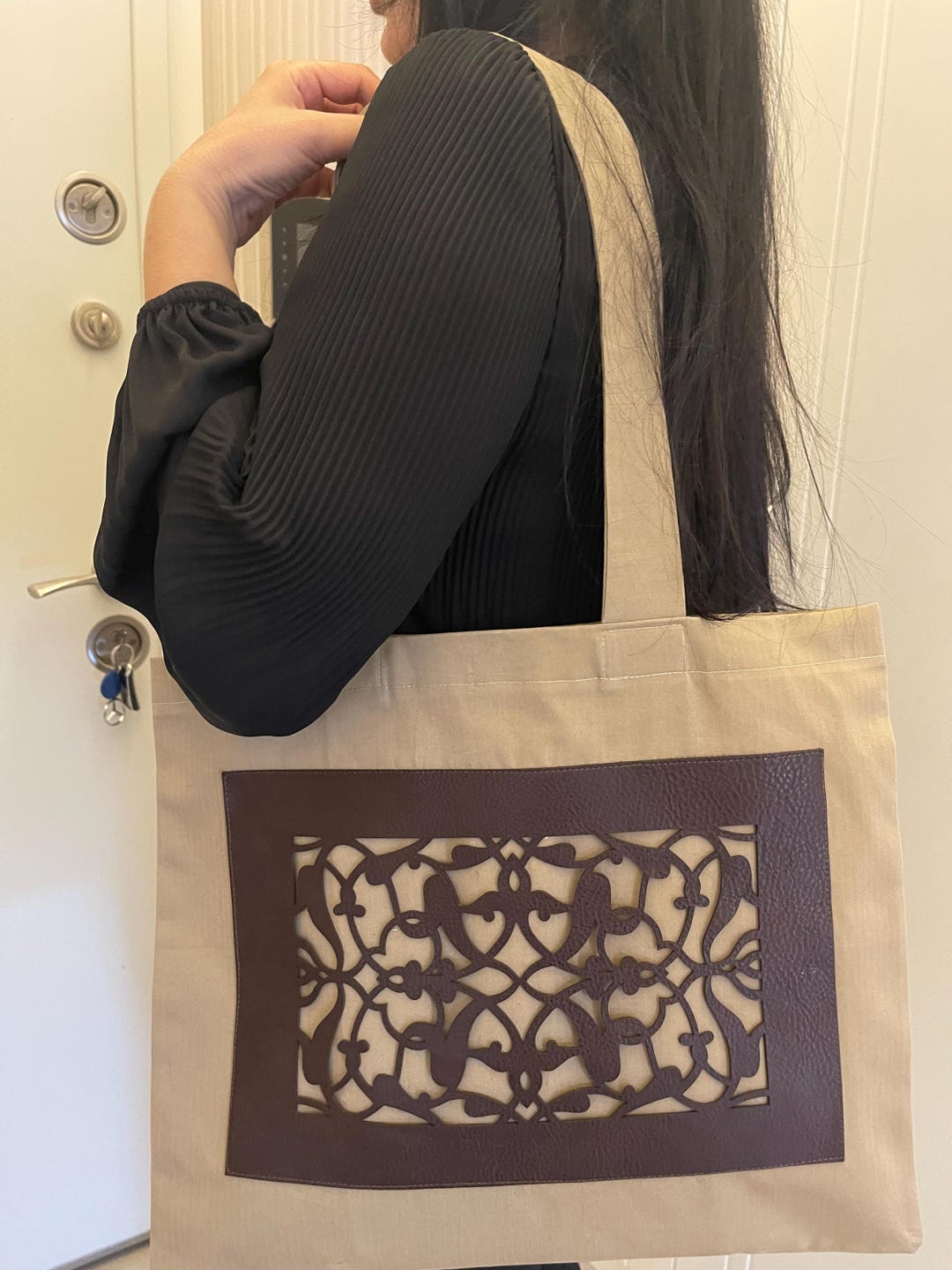 Laser Cut Leather Applique Tote Bag, Handmade Tote Bag, Eco Friendly ...