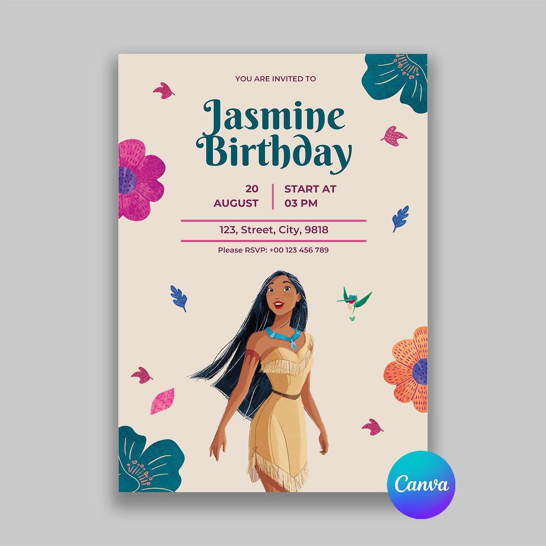 Pocahontas Birthday Invitation Template: Editable Digital Card - Etsy