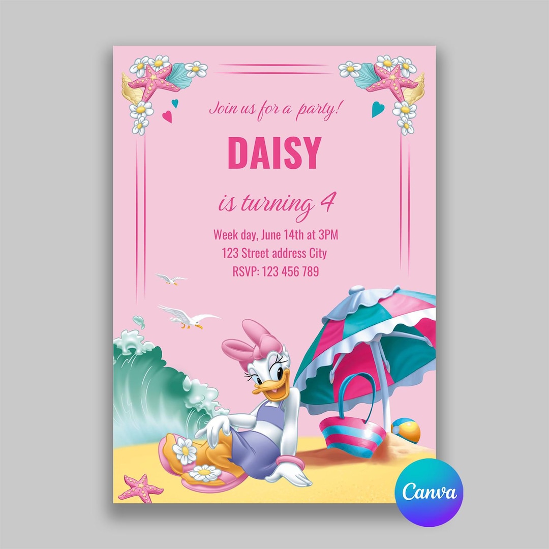 Daisy Duck Birthday Invitation Template: Editable Family Party Card ...