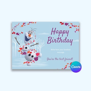 Olaf Frozen Birthday Card Template: Editable Family Party Gift (digital ...