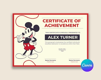 Mickey Certificate of Achievement Template Editable Certificate ...