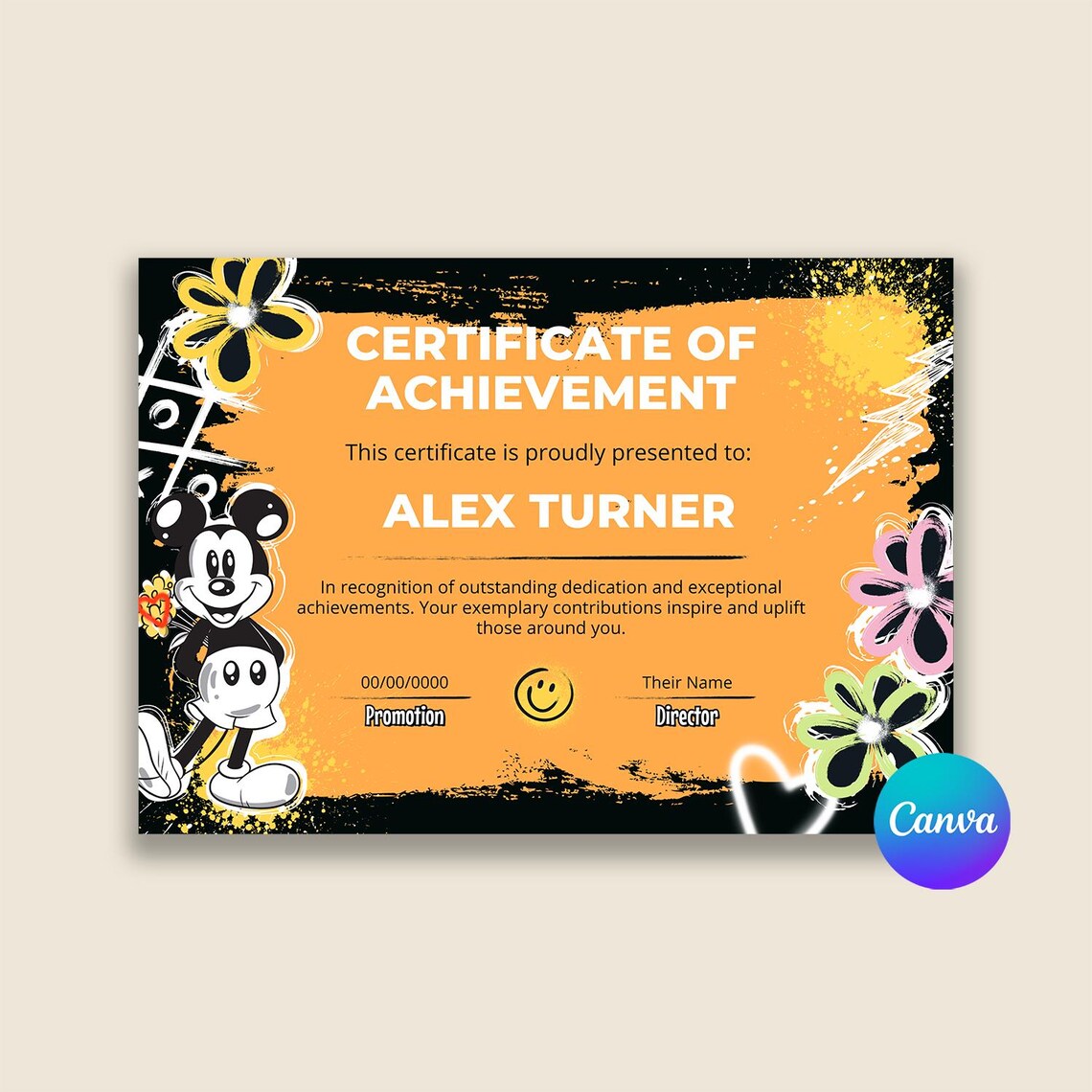 Mickey Certificate of Achievement Template Editable Certificate ...