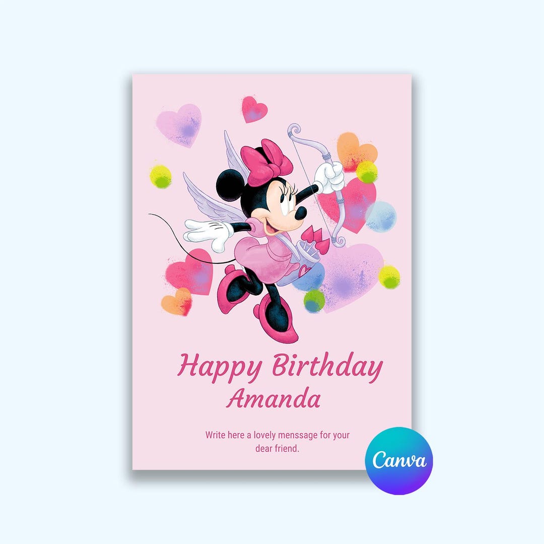 Minnie Mouse Birthday Card Template Digital Card Birthday Editable ...