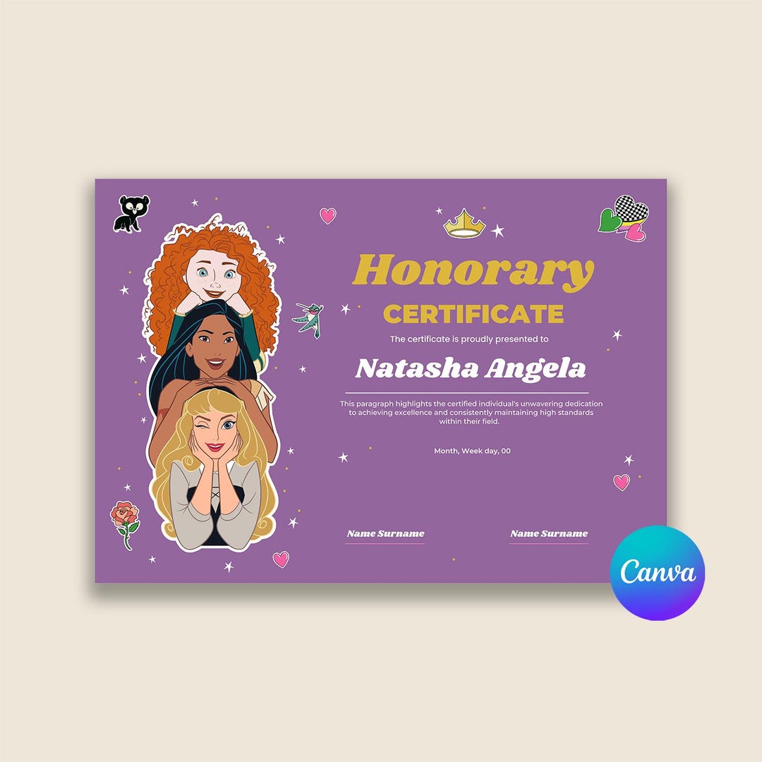 Princess Certificate of Achievement Template Editable Certificate ...