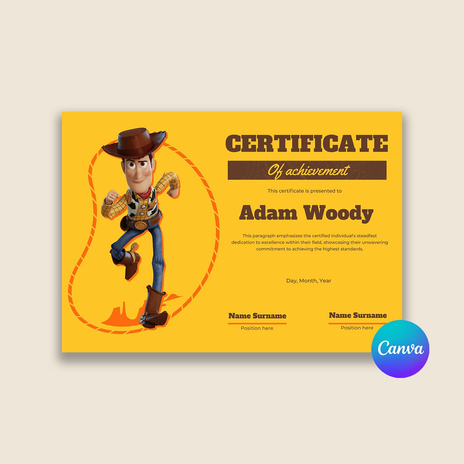 Toy Story Certificate of Achievement Template Editable Certificate ...