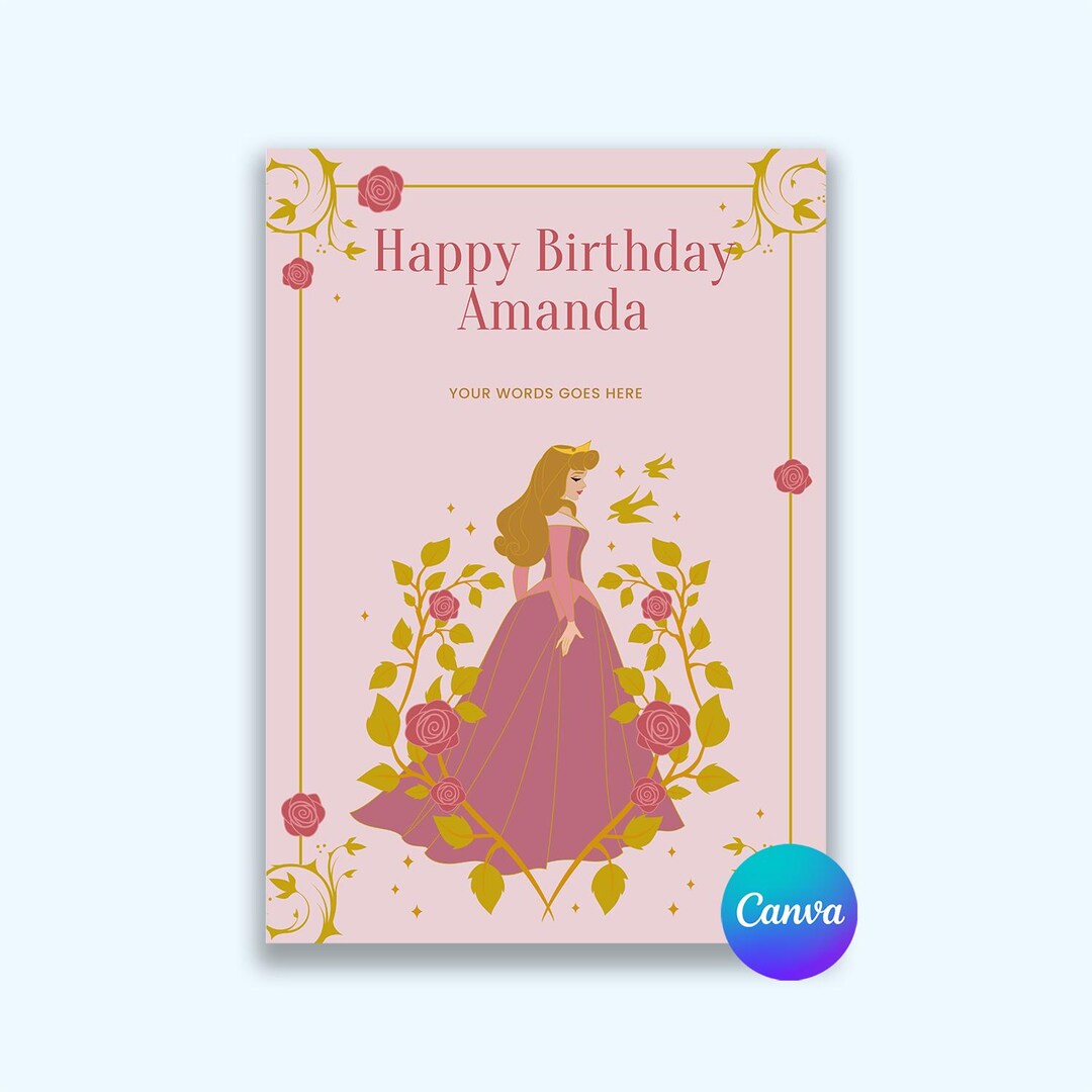 Sleeping Beauty Birthday Card Template: Editable A5 Invitation (digital ...
