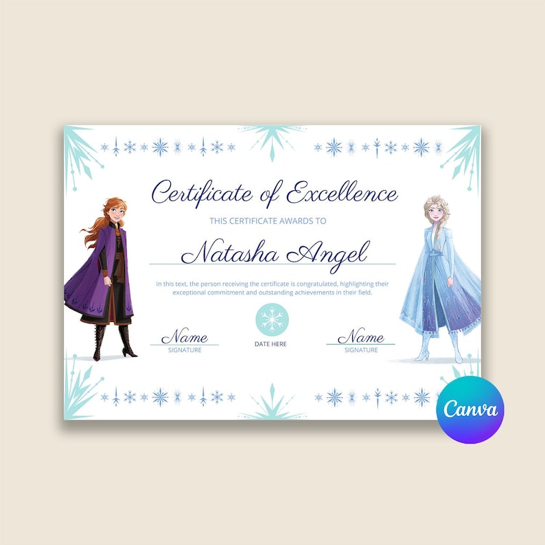 Frozen Certificate of Achievement Template: Editable Graduation Award ...