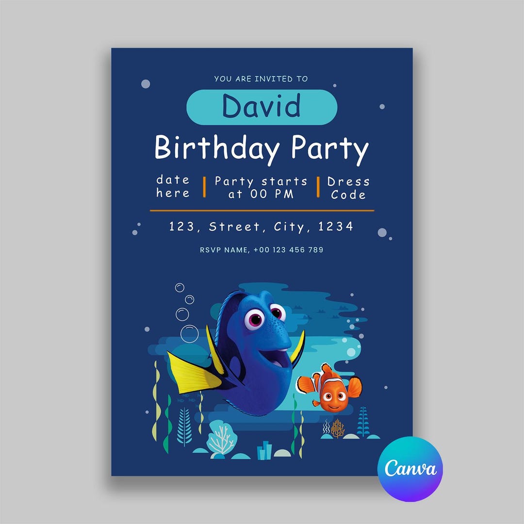 Finding Nemo Birthday Invitation Template Digital Card Birthday ...