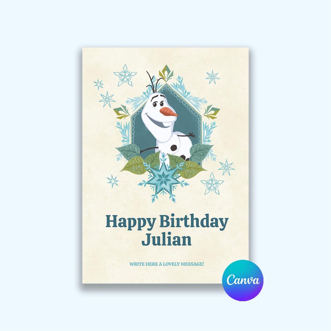 Olaf Frozen Birthday Card Template: Editable Party Gift (digital) - Etsy