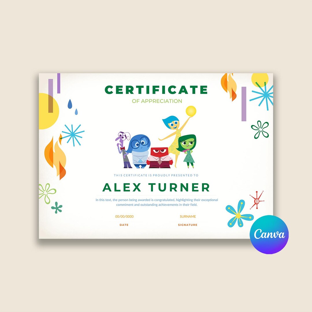 Inside Out Certificate of Achievement Template (digital Download) - Etsy