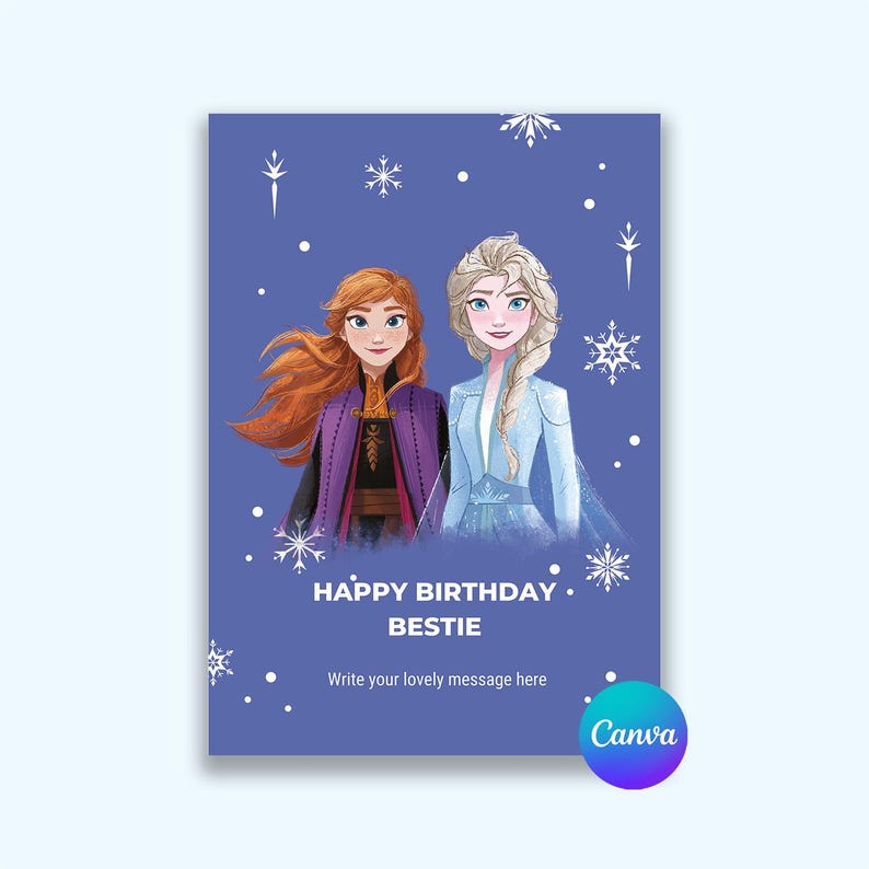 Frozen Birthday Card Template Digital Card Birthday Editable Birthday ...