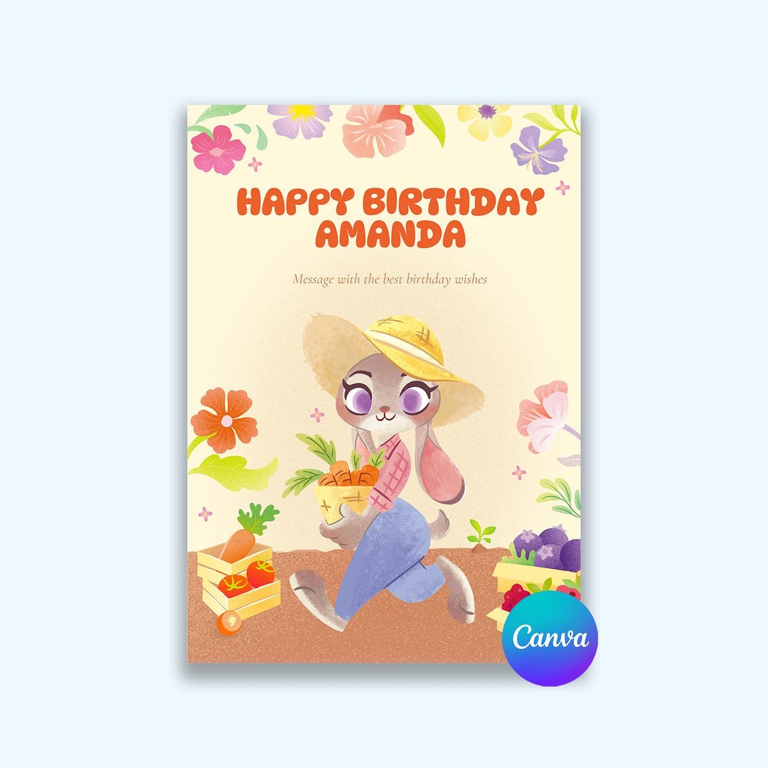 Zootopia Birthday Card Template Digital Card Birthday Editable Birthday ...